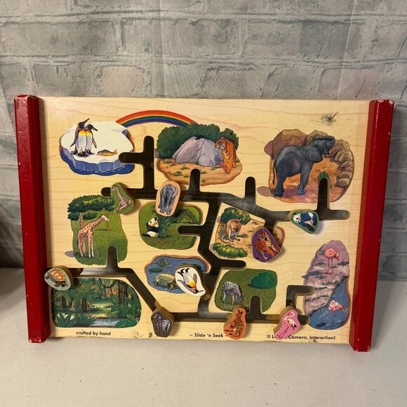 Toys | Kids Animal Two Sided Wooden Slide And Seek Puzzle | Poshmark